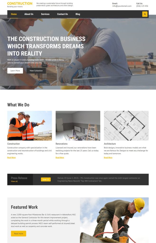 16 Best Construction Company WordPress Themes 2023 For Business - Gomahamaya